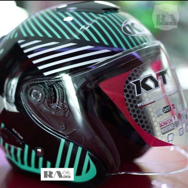 HELM KYT KYOTO R MOTIF SERI 5 WARNA BLACK/GREEN HELM HALF FACE ORIGINAL ...