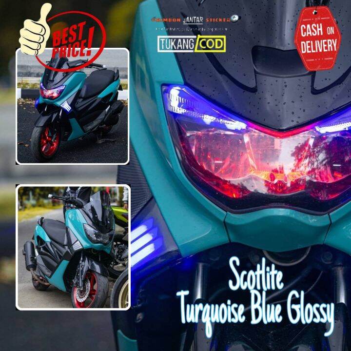 Sticker scotlite motor biru toska glossy scotlet motor turquoise blue ...