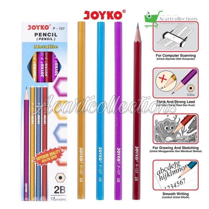 Pensil 2B joyko P-107 Metalic satu pack isi 12 pcs | Lazada Indonesia