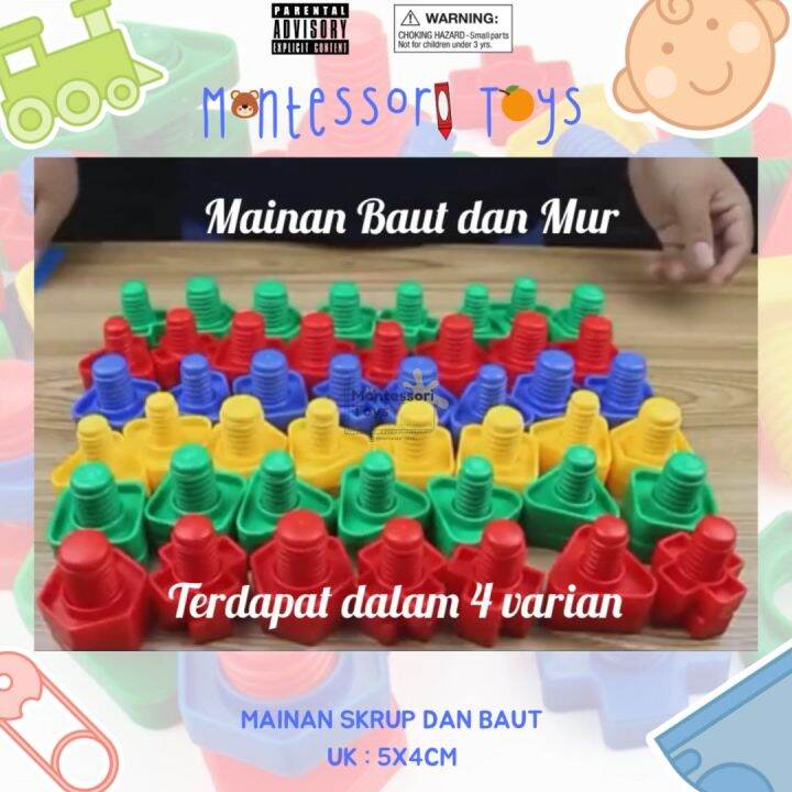 [4 PASANG] MAINAN EDUKASI BAUT MUR PLASTIK / NUT AND BOLT / MAINAN ...