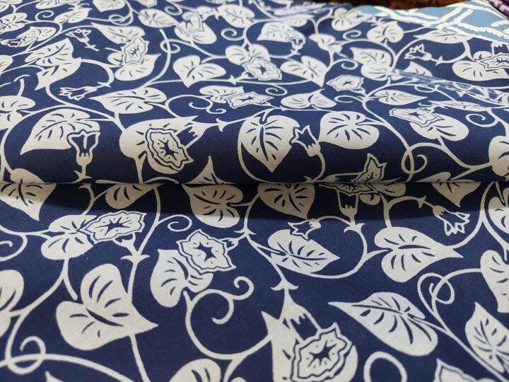 kain handprint biru motif daun sirih | Lazada Indonesia