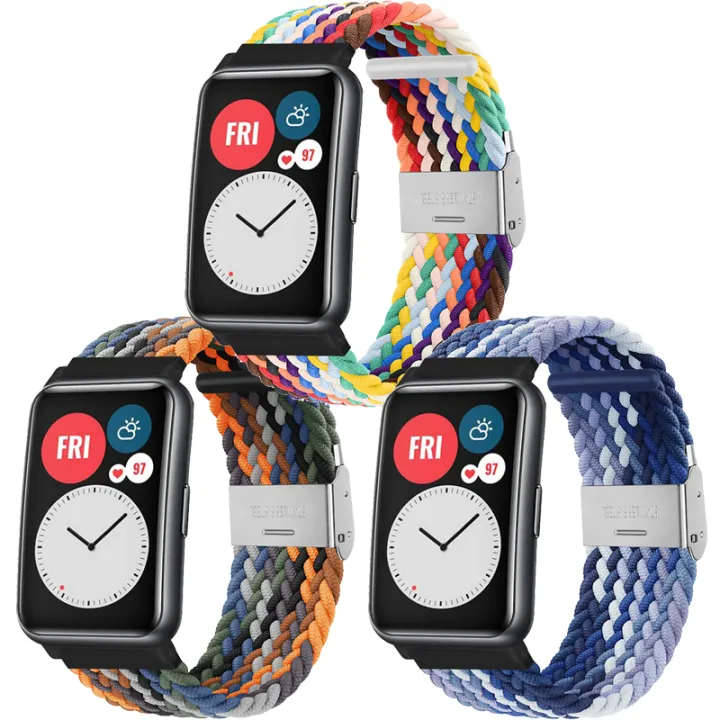 สายนาฬิกาอัจฉริยะสำหรับ Huawei Watch Fit สายนาฬิกาถักไนลอนยืดหยุ่น Tia