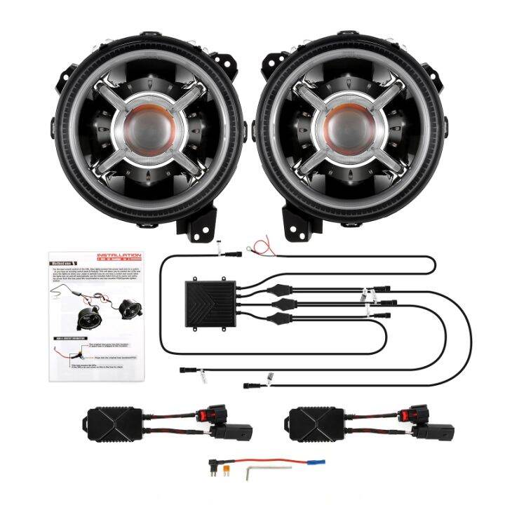 【Headlight】2pcs 9inch Round LED Headlights with RGB Controller for Jeep ...