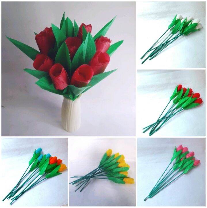 [Bunga dari Plastik Kresek] Bunga tulip warna warni Bunga pertangkai ...