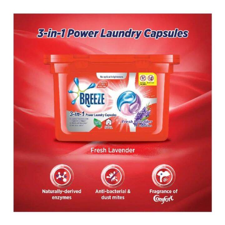 Breeze 3-in-1 Power Laundry Pods/Capsules, Fresh Lavender/Fresh ...