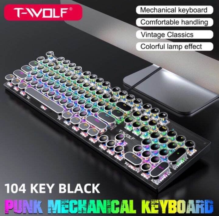 T-Wolf T75 Black/White 104 Keys RGB Backlit Competitive Internet Cafe ...