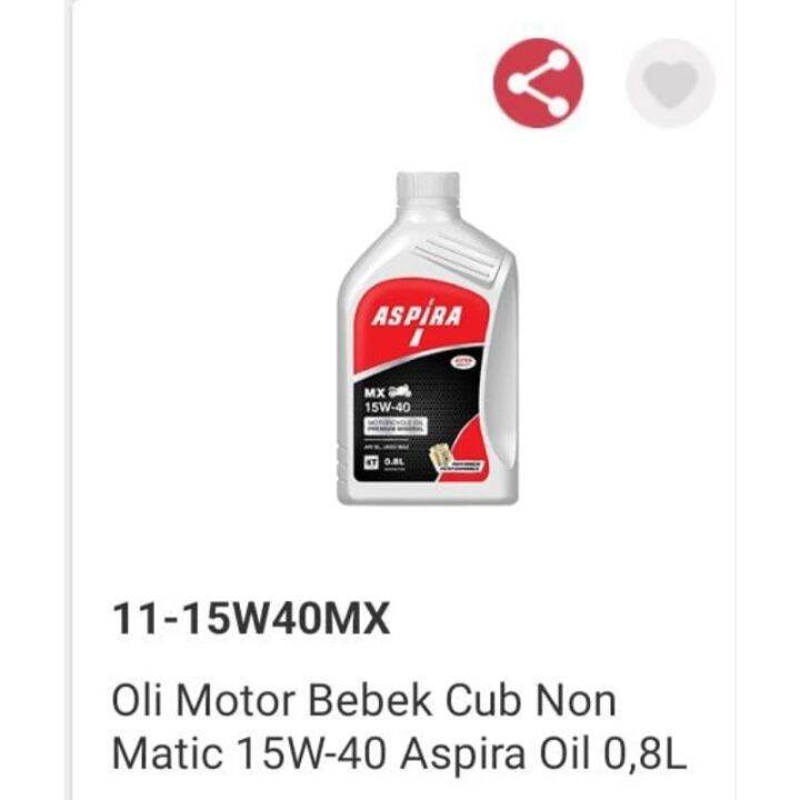 Oli Aspira Shell Mx 15w-40 0.8LT supra grand jupiter smash vega aspira ...