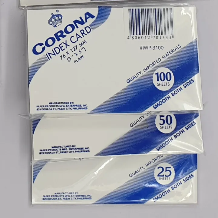 Corona Index card (3x5 in) Plain White 25 SHEETS | Lazada PH