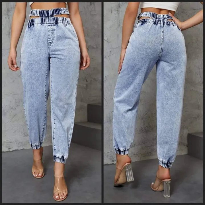 Super Sale 🔥🔥🔥 Cut-Out Waist Jogger Jeans (Random Design) | Lazada PH