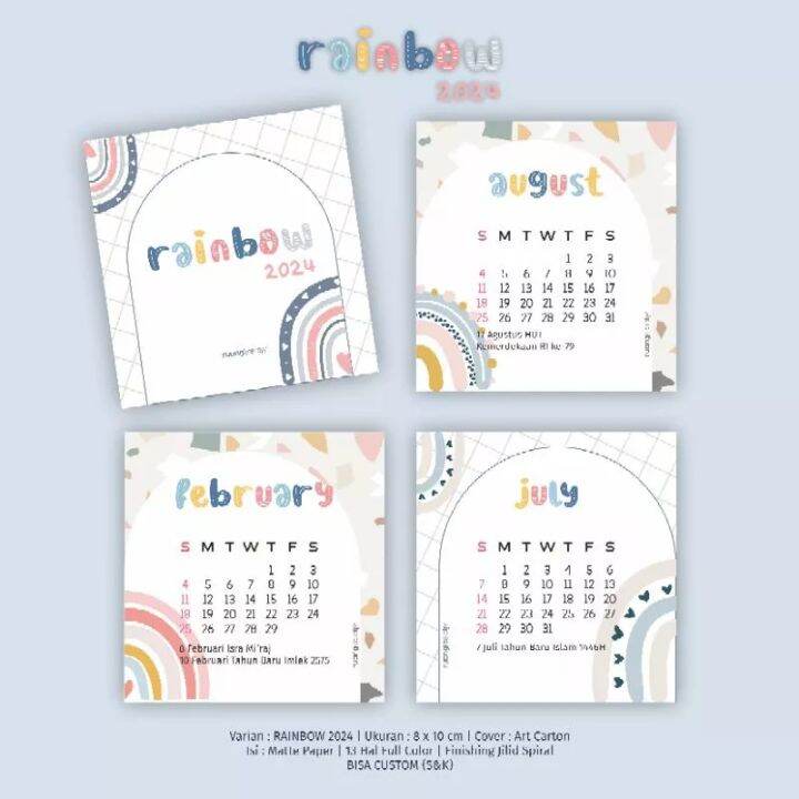 Kalender Mini Meja 2024 Estetik Aesthetic Rainbow | Lazada Indonesia