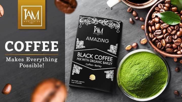 IAM Worldwide Amazing Black Coffee Mix with Organic Barley 1 Box (10 ...