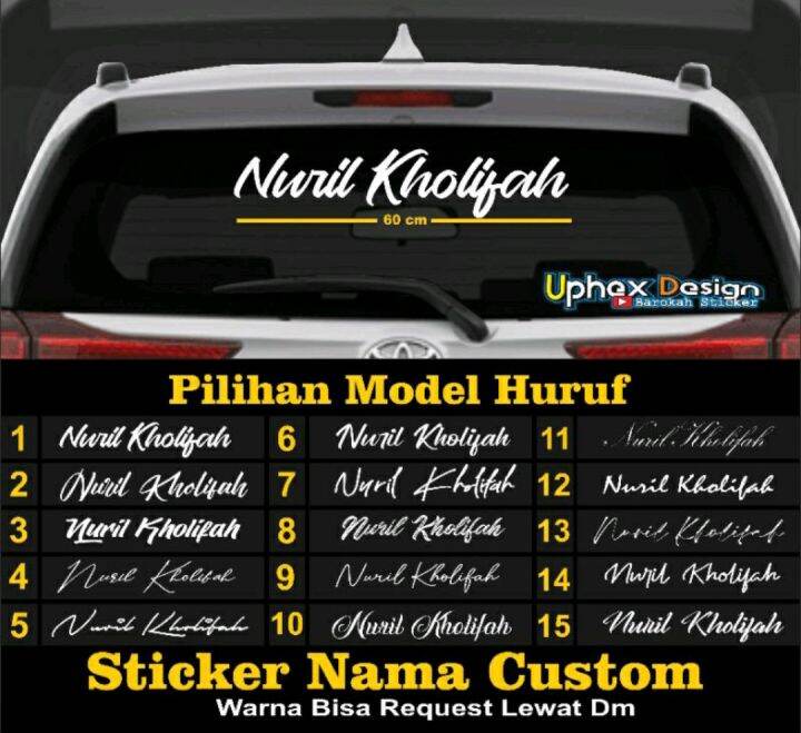 sticker nama custom kaca mobil /bahan fosfor / oracal | Lazada Indonesia