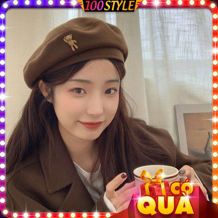 Nón Nồi Mũ Hoạ Sĩ Phối Khuy Gấu Xinh Xắn - 100style | Lazada.vn