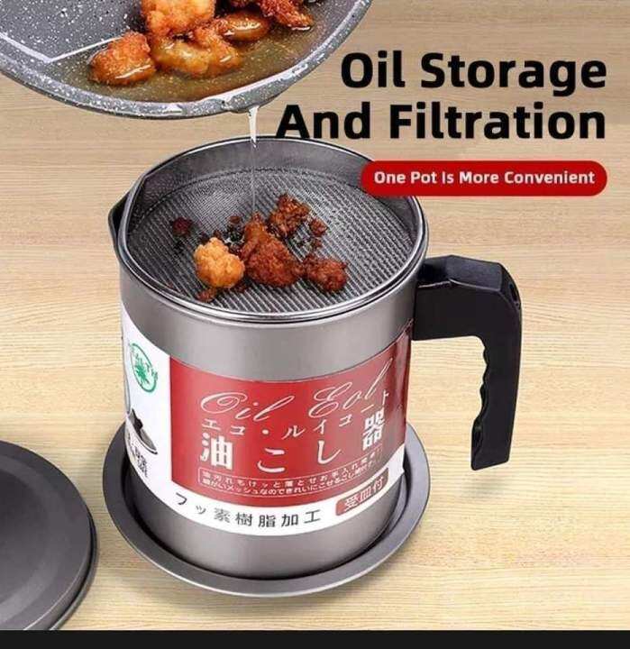 Oil Filtering Cooking Pot 1.4L with Filter Screen Residue Pot Grease ...