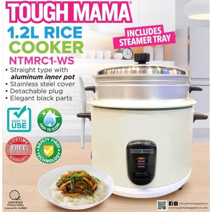 Tough Mama 1.2L White Rice Cooker With Steamer Tray | Lazada PH