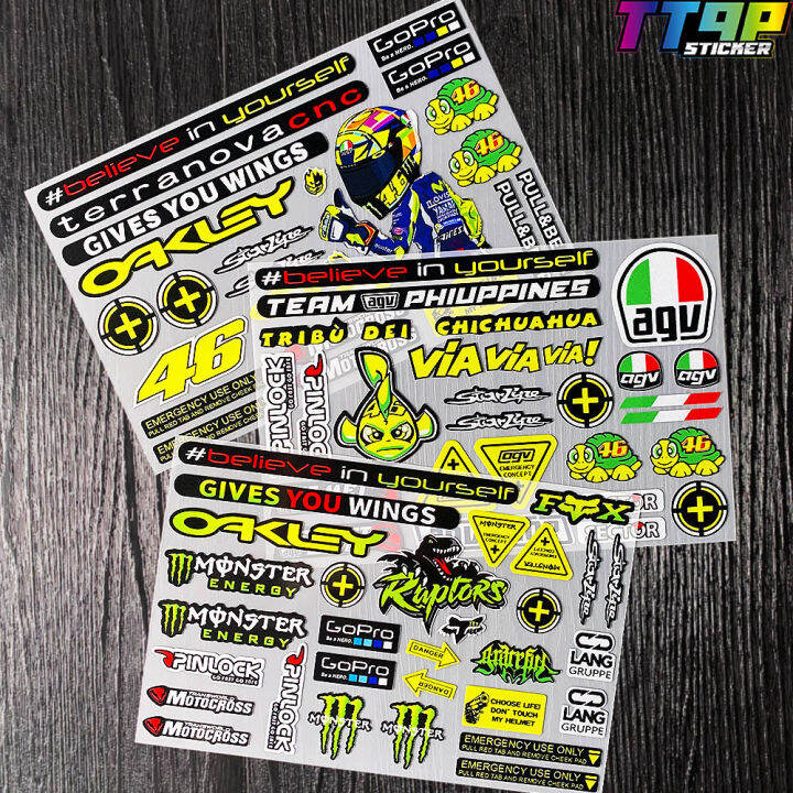 AGV 46 Rossi Turtle Helmet Sticker GoPro Monster Fox Reflective Lens ...