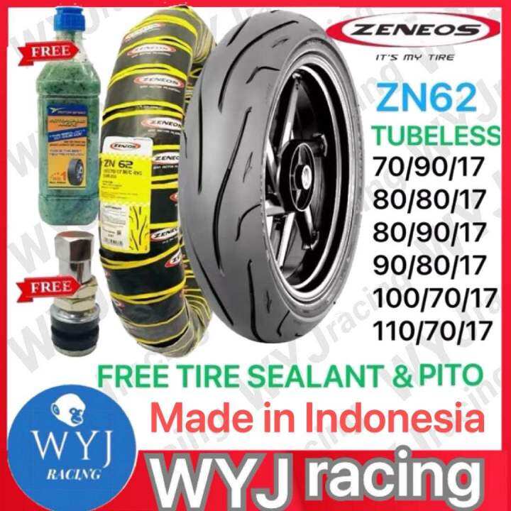 ZENEOS ZN62 MOTORCYCLE TIRE GULONG TUBELESS 70/90/17 to 110/70/17 By17 ...