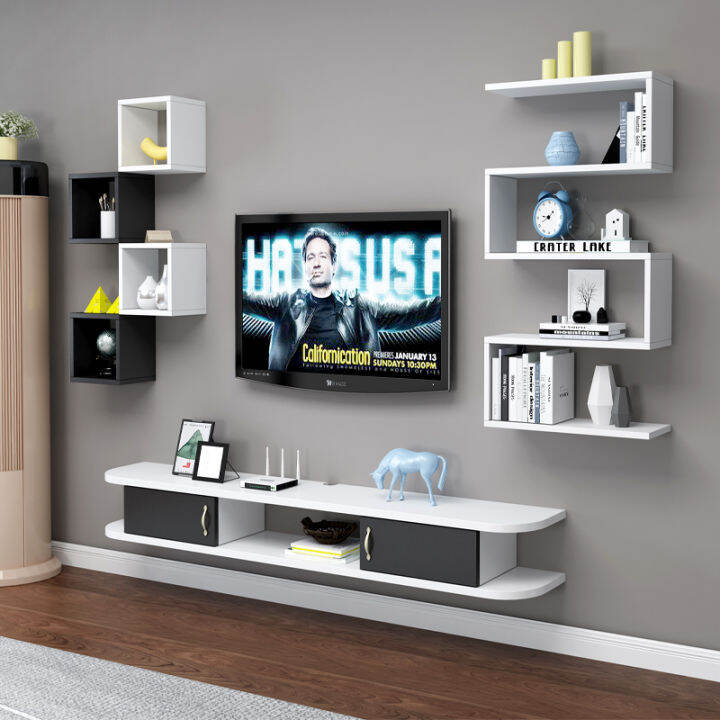 Living Room Simple Wall-Mounted Hanging TV Storage Rack Film and ...