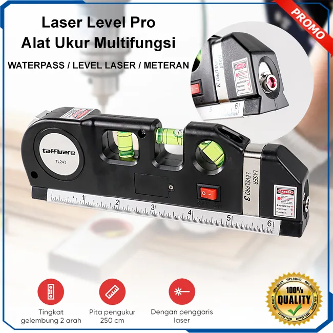 Waterpass Level Pro 3 Penggaris Laser Water Pass Meteran Laser 250 cm ...