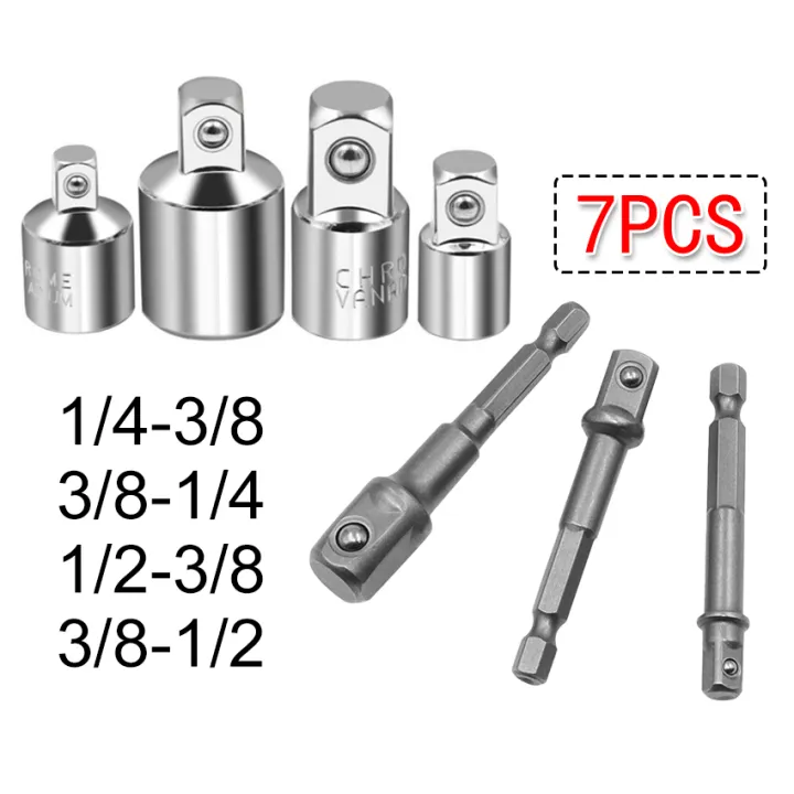 7 pcs 1/2 3/8 1/4 Drive Socket Adapter Converter Reducer Air Impact ...