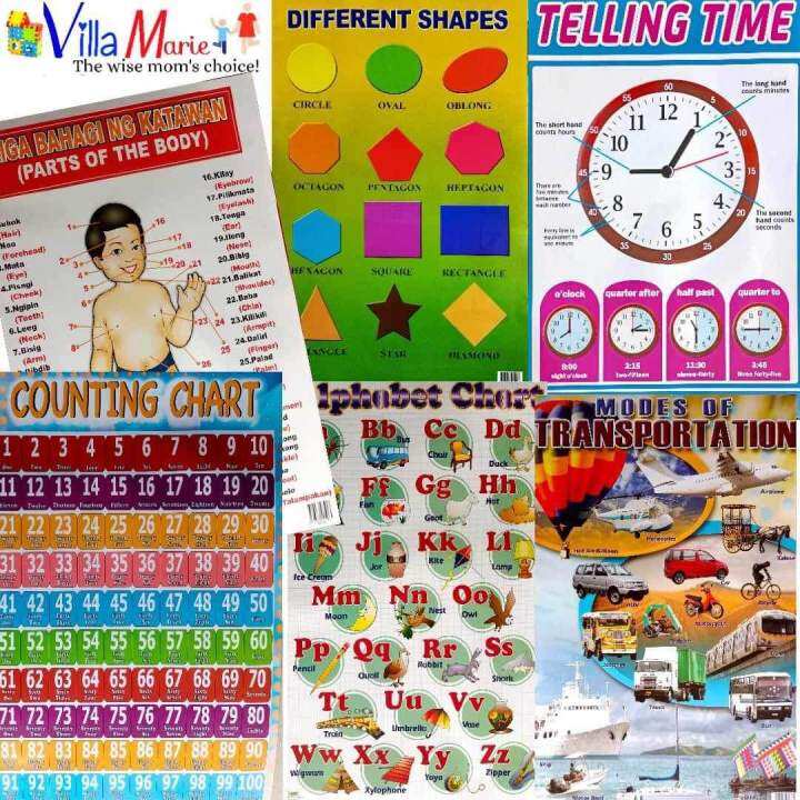 6 Pieces Charts Educational Wall Poster Learning Materials Villa Marie ...