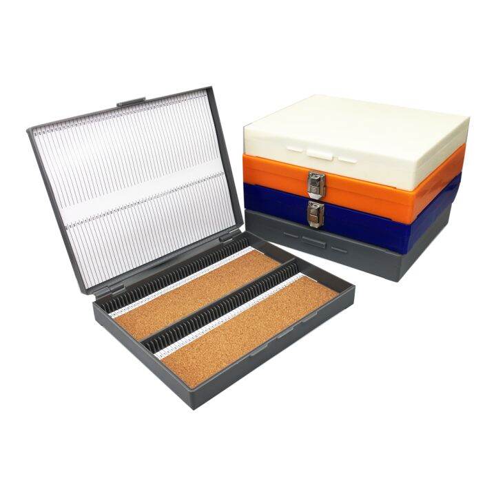 Microscope Slides Box 100 Places Slide Case Metal Buckle Plastic ...
