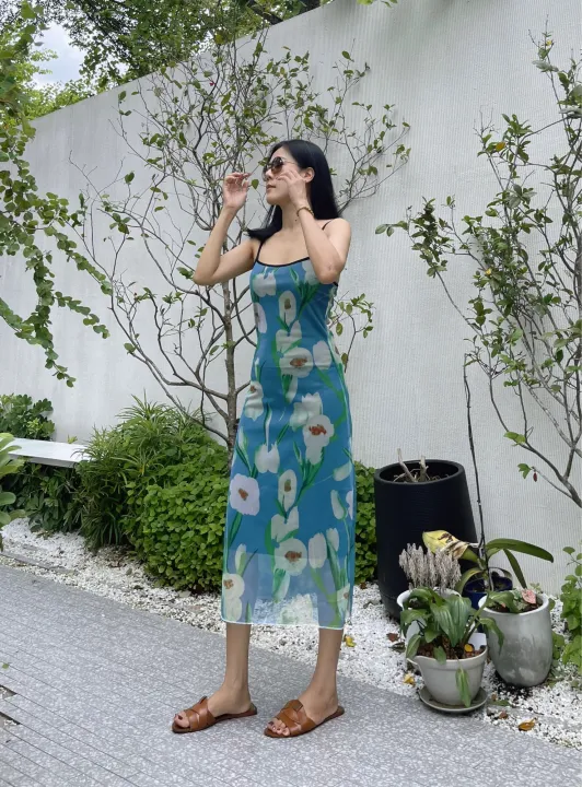 TGS Classic Dress - ชุดเดรสสายเดี่ยวลายดอกไม้ | Lazada.co.th