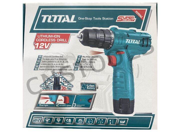 TOTAL TDLI12415 ชุดสว่านไร้สาย สว่านแบตเตอรี่ 12 โวลต์ 3/8 นิ้ว (10 มม. ...
