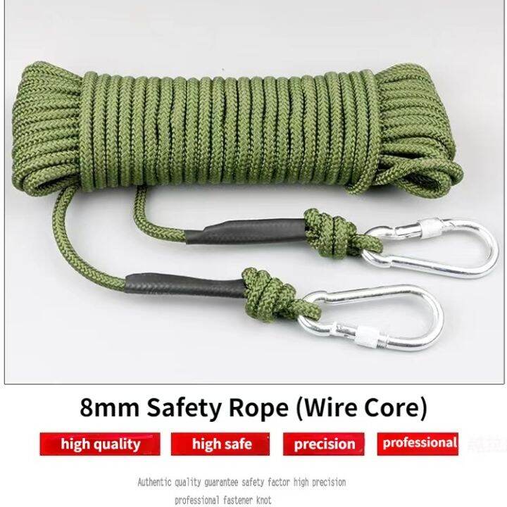 8mm Wire Core Safety Rope with 2 Climbing Buckles Static Utility Rope Climbing/Hiking Rope Tall ...