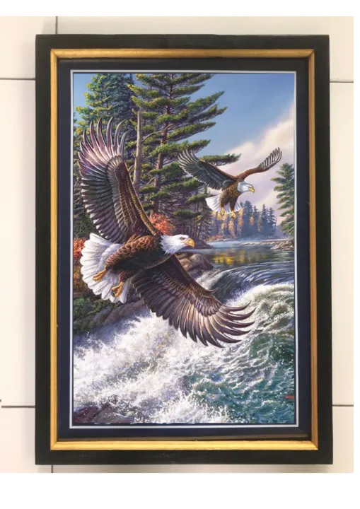 Hiasan dinding cetak gambar lukisan sepasang burung elang terbang di ...
