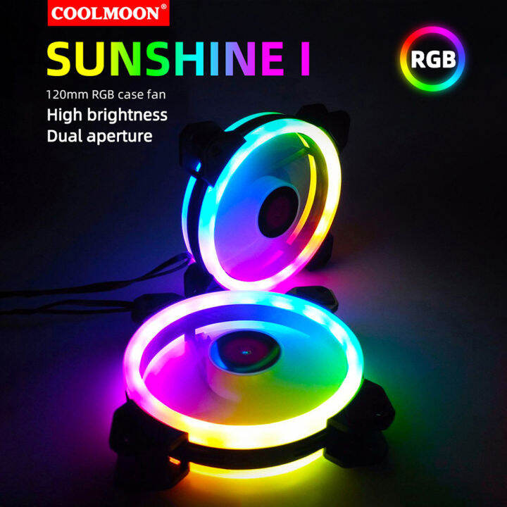 COOLMOON 12cm RGB Small 6 Pin Quiet PC Case Cooling Fan with Controller ...