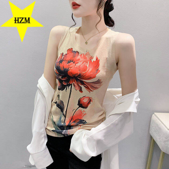 HZM เลกกิ้งสตรีพิมพ์ลายฤดูร้อนแฟชั่น2023สินค้ายุโรปเสื้อกั๊กถักแขนกุดใหม่ | Lazada.co.th