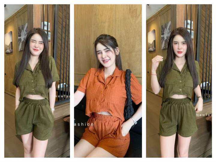 🌸cha-née shop🌸 SET2 ชิ้นเชิ้ตหน้าสั้นหลังยาว+ กางเกงขาสั้น | Lazada.co.th
