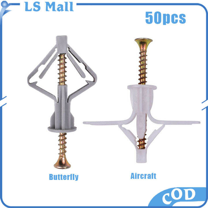 50pcs Self Drilling Drywall Anchor Kit Plastic Aircraft/Butterfly ...