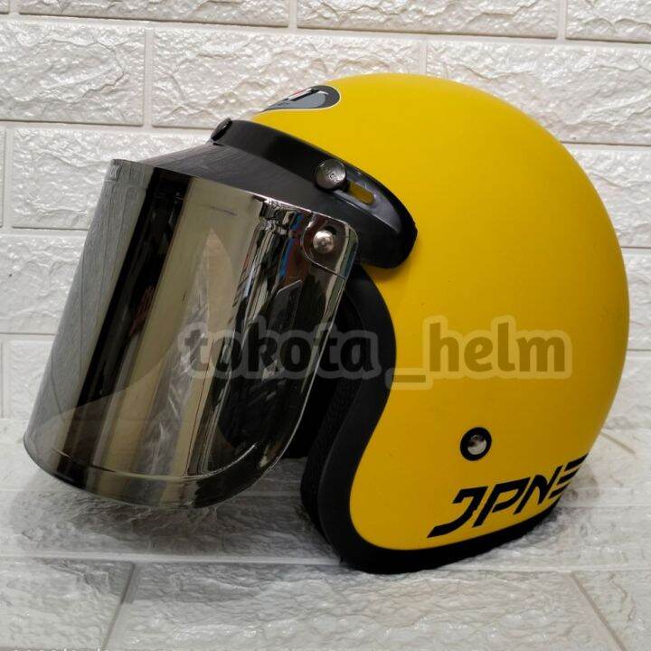 HELM BOGO RETRO MERK JPN WARNA KUNING DOP PLUS KACA DATAR SILVER ...