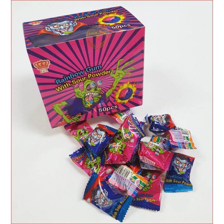[HALAL] RAINBOW GUM WITH SOUR POWDER 50PCS | Lazada