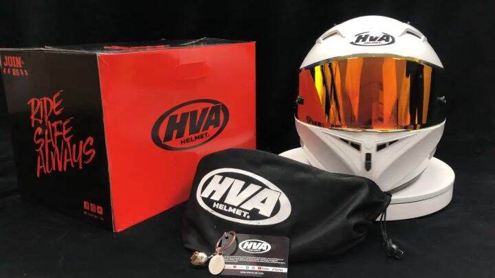 HVA VG-SV Plain Black/White Full Face Helmet Dual Visor Helmet ...
