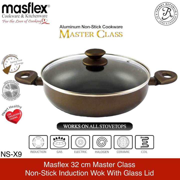Masflex 32 cm Master Class Non-Stick Induction Ready Wok with Lid ...