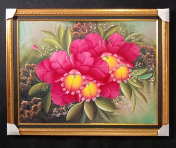 lukisan bunga anggrek merah dan bingkai | Lazada Indonesia