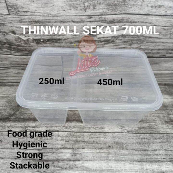 (ISI 50pcs) Thinwall Sekat suapi Rectangle 700ml - Lunch Box Sekat ...