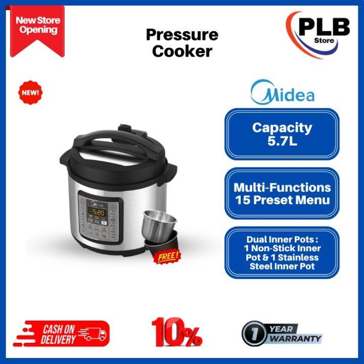 MIDEA PRESSURE COOKER WITH DUAL INNER POT MY-D6007SS2 ( 5.7L ) | Lazada