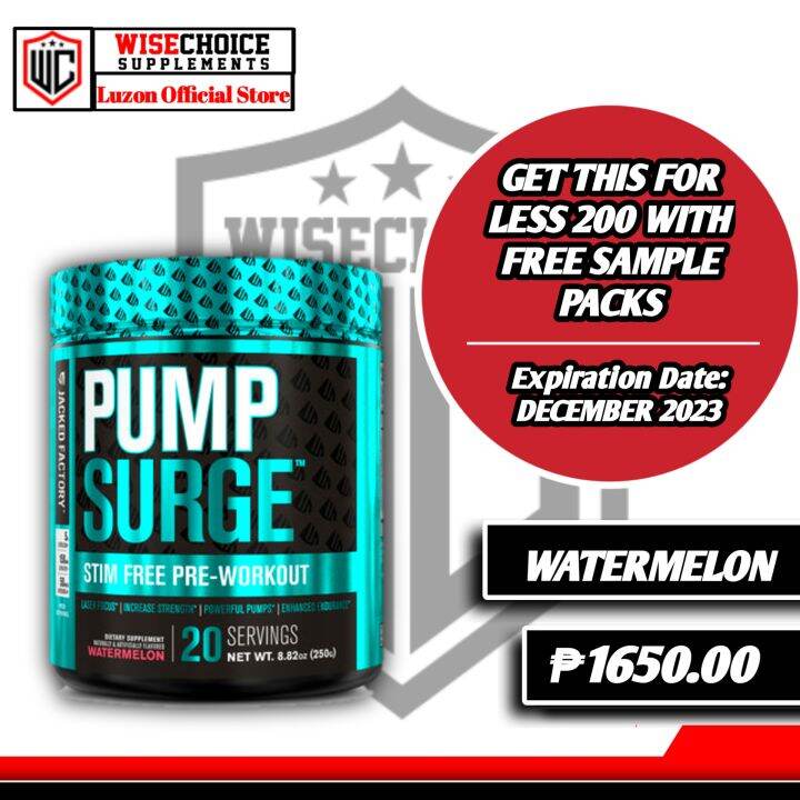 JACKED FACTORY PUMP SURGE PRE WORKOUT WATERMELON LESS 200 EXPIRATION DECEMBER 2023 | Lazada PH