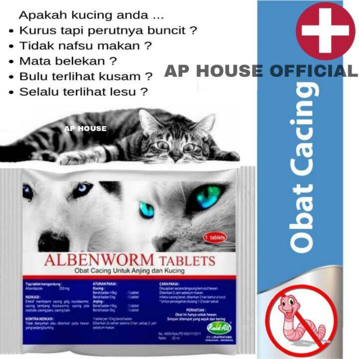 ALBENWORM TABLET OBAT CACING KUCING ANJING HEWAN | Lazada Indonesia