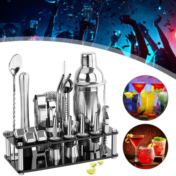 JJZ ชุดเครื่องปั่นค็อกเทล23ชิ้นพร้อมชุดบาร์เทนเดอร์แท่นสแตนเลสสตีลพร้อม ...