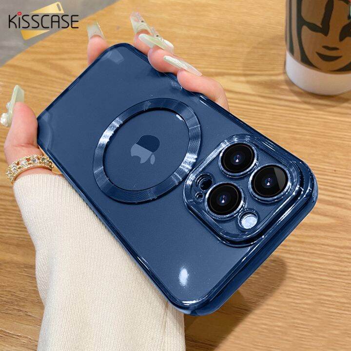 【With Lens Film+Magsafe】KISSCASE Luxury Transparent Magsafe Wireless ...