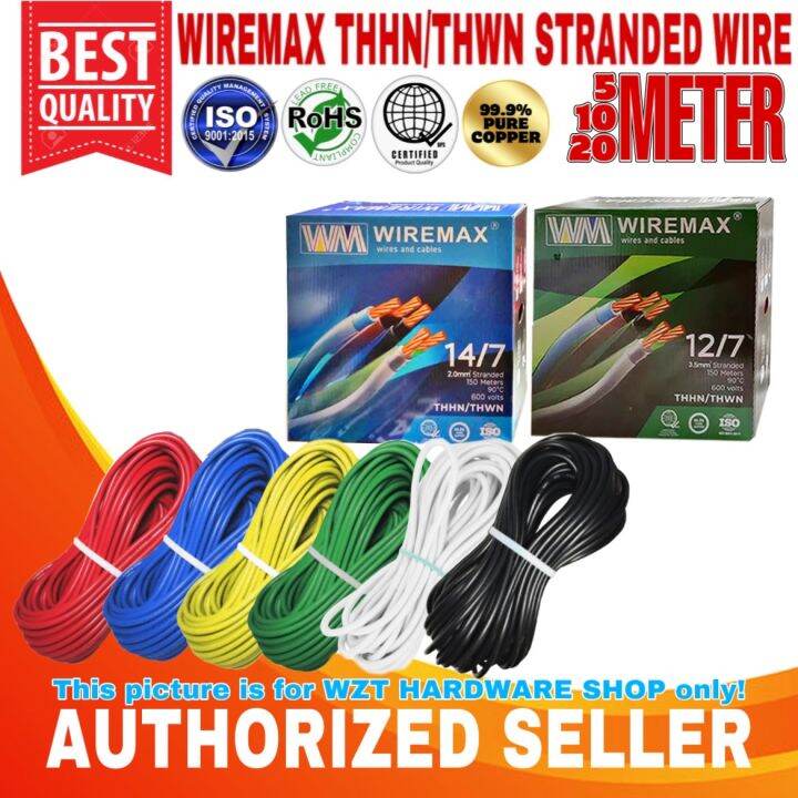WIREMAX 99.9% PURE COPPER THHN/THWN STRANDED WIRE 14/7 2.0mm - 12/7 3.5mm (5m/10m/20m) | Lazada PH