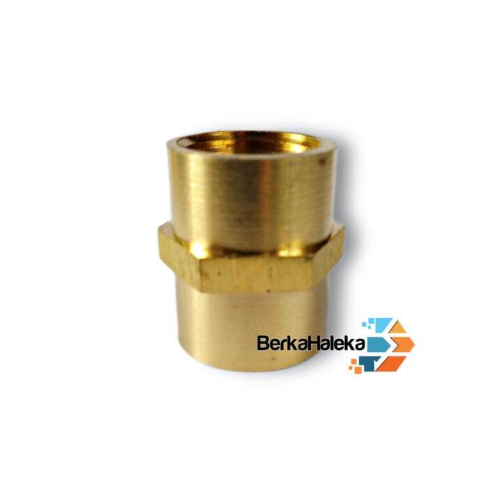 Sambungan kuningan Double Sock uk 1/2" x 1/2" Dobel Sok Drat Dalam Kuningan Adapter Drat Double ...