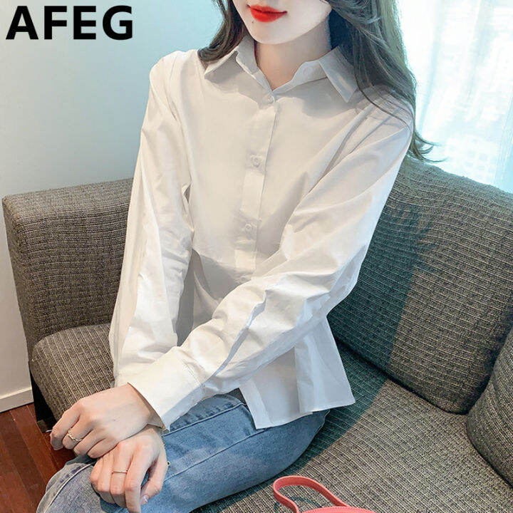 Afeg màu trơn phiên bản Hàn Quốc Áo Sơ Mi Cổ Áo Thời Trang Eo véo ...