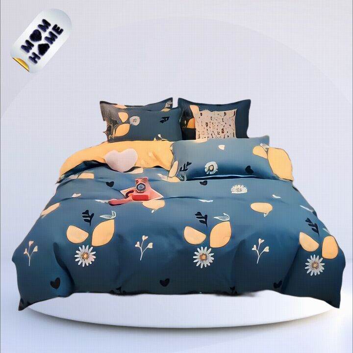 MomHome 4 in 1 Fresh Lemon Flower Design Duvet Cover Set with Bedsheet ...