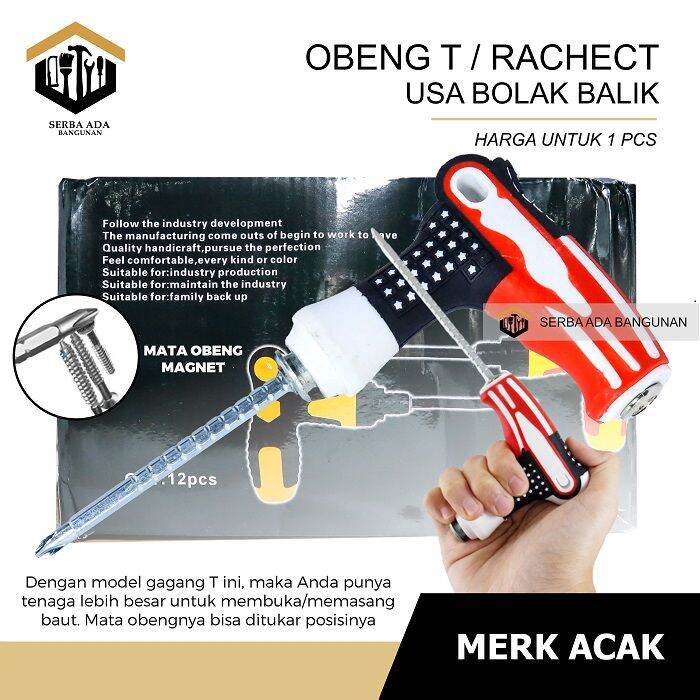 Obeng 3 in 1 / TUSUK MAGNET model "T" BOLAK BALIK + - gagang karet ...